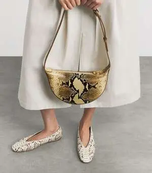 JOSEPH Leather Snake-embossed Bean Shoulder Bag
