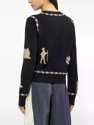 Sea Embroidered Intarsia-knit Cardigan