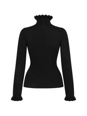 Blumarine Rose-embroidered Ruffled-trim Sweater