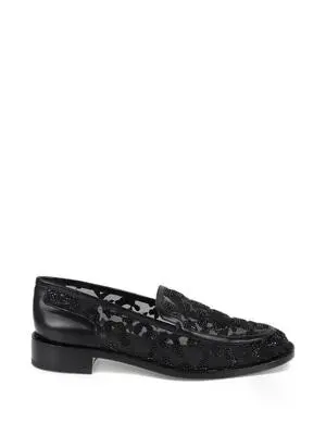 Rene Caovilla Crystal-embellished Lace-mesh Loafers