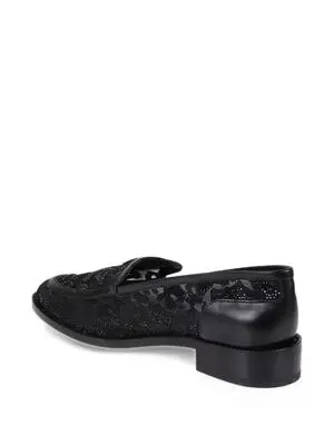 Rene Caovilla Crystal-embellished Lace-mesh Loafers