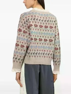 Sea Floral-intarsia Crochet-trim Sweater