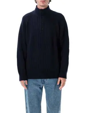 Filson Ribbed Half-button Mock Neck Sweater - Blu