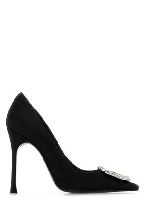 Amina Muaddi Mini Camelia Satin Pumps With 10.5 Cm Heel