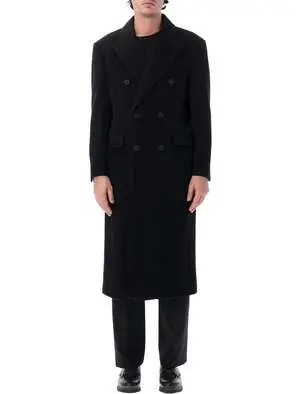 DUNST Long Double-breasted Wool Coat - Nero