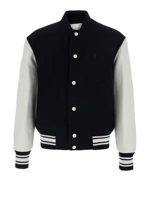 AMI Paris Padded Teddy Jacket With Leather Sleeves For - Black