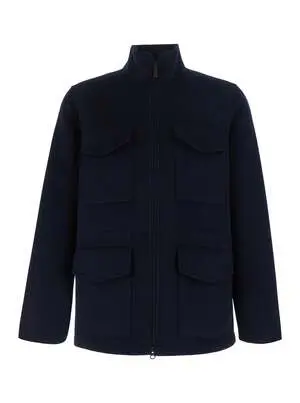 Aspesi Wool Zip-front High-collar Jacket With Pockets - Blu