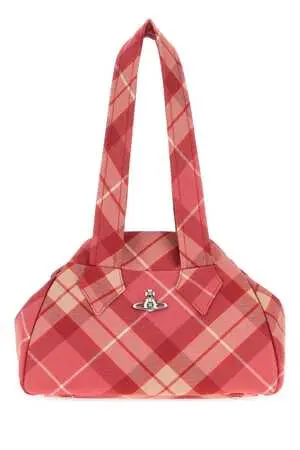 VIVIENNE WESTWOOD Embroidered Fabric Medium Archive Shoulder Handbag - Checked