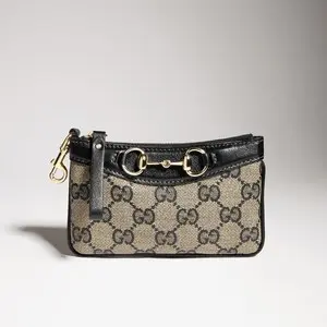 Gucci Zip Card Case With Horsebit And Strap Original Gg Fabric