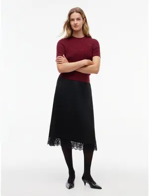 Tommy Hilfiger Lace-trimmed Satin Midi Slip Skirt - Black