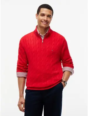 Tommy Hilfiger Cable Knit Quarter-zip Sweater - Red