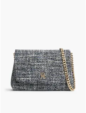Tommy Hilfiger Monogram Tweed Flap Crossbody Bag - Navy Multi