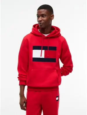 Tommy Hilfiger Flag Logo Brushed-back Hoodie - Medium Red