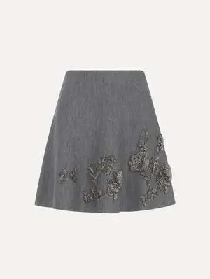 Oscar De La Renta Beaded Peony Embroidered Knit Skirt