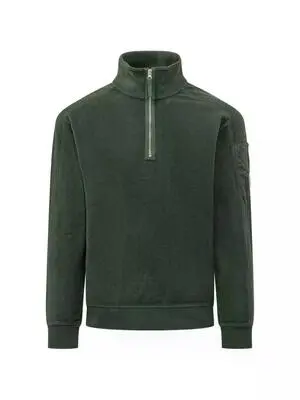 C.P. COMPANY Brushed Emerized Diagonal Fleece Half-zip Lens Sweatshirt - Green