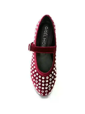 GISEL B Gold Crystal-embellished Buckle-fastening Ballet Flats