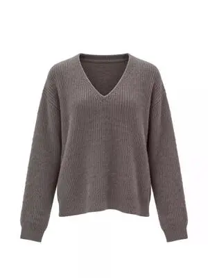 C.T.PLAGE V-neck Ribbed-knit Sweater - Grey