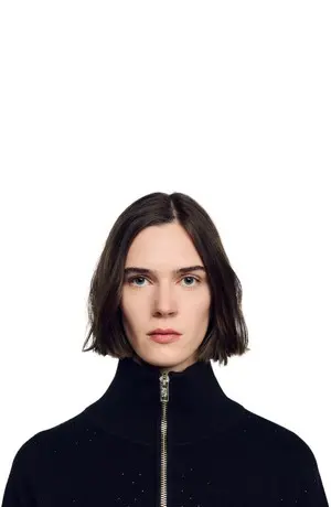 Sandro Standing Collar Strass Cardigan