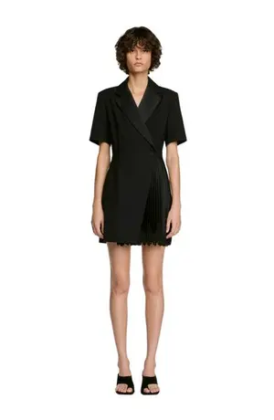 Sandro Tailored Collar Wraparound Dress - Black