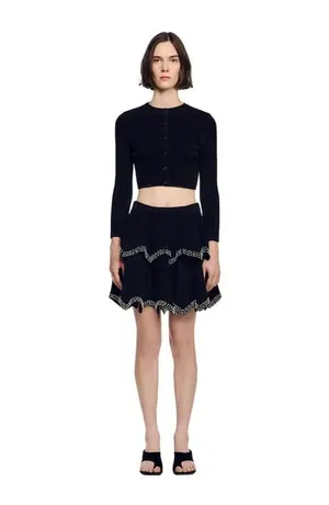 Sandro Velvet Skater Skirt With Pearls