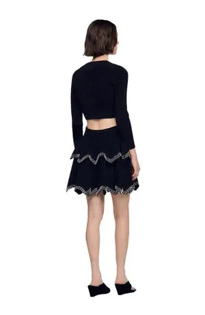 Sandro Velvet Skater Skirt With Pearls