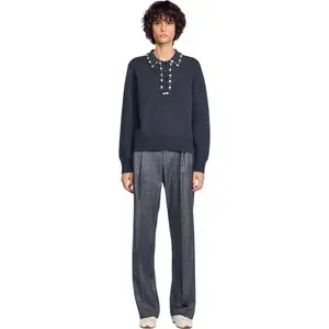 Sandro Jewellery Polo-neck Sweater - Grey