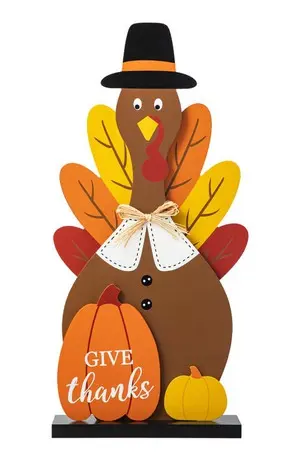 GLITZHOME 31"h Thanksgiving Wooden Turkey Porch Decor - Orange