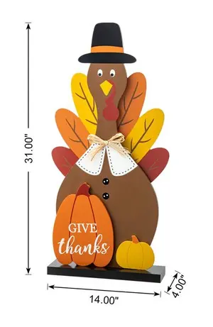 GLITZHOME 31"h Thanksgiving Wooden Turkey Porch Decor