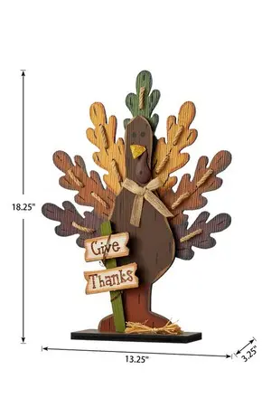 GLITZHOME Burlap Wooden Turkey Table Decor