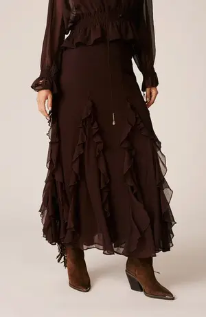ALMA EN PENA Ruffled Midi Skirt - Maroon