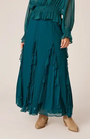 ALMA EN PENA Ruffled Midi Skirt - Ocean