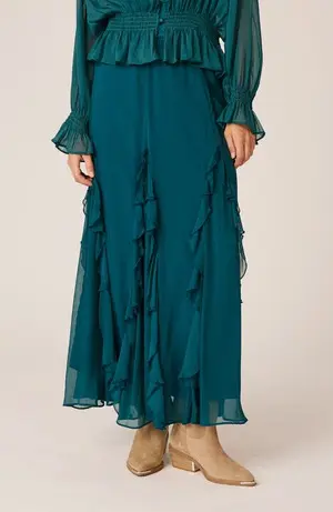 ALMA EN PENA Ruffled Midi Skirt - Ocean