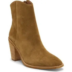 Jeffrey Campbell Horseshoe Leather Western Bootie - Camel Suede Natural Stack