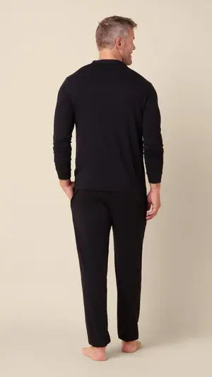 THE CAT'S PAJAMAS Classic Pima Knit Henley Pajama Set - Midnight