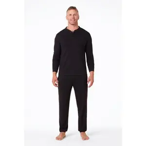 THE CAT'S PAJAMAS Classic Pima Knit Henley Pajama Set - Midnight