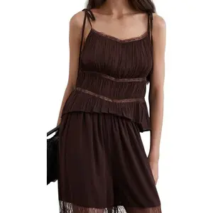 SCALPERS Lace Combination Top - Darkbrown