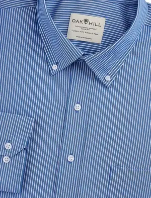 OAK HILL BY DXL Big & Tall Pinpoint Dress Shirt V2 - Blue Multi