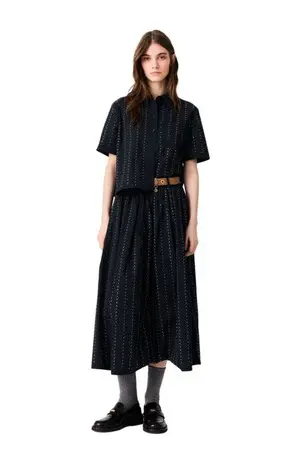 Maje Long Rhinestone Cotton Skirt - Navy
