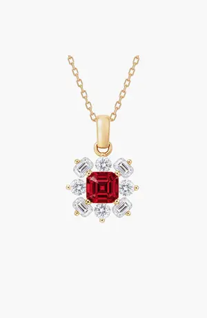 LITTLE SKY STONE Birthstone Floral Cluster Necklace - Ruby - July