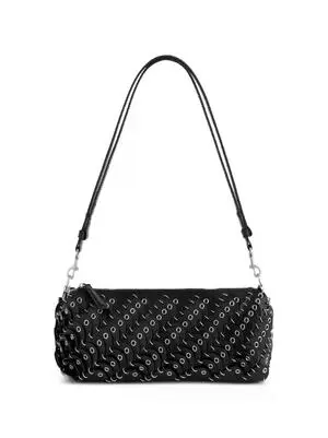 Rabanne Small Bag In Leather With Silver Eyelets - Black