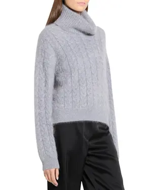 Theory Airy Wool & Cashmere Cable Knit Turtleneck Sweater
