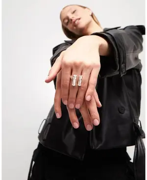 UNODE50 Sterling -plated Ring With Two Vertical Tubes