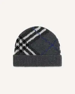 Burberry Checked Cashmere-blend Beanie - Grey
