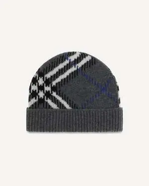 Burberry Checked Cashmere-blend Beanie - Grey