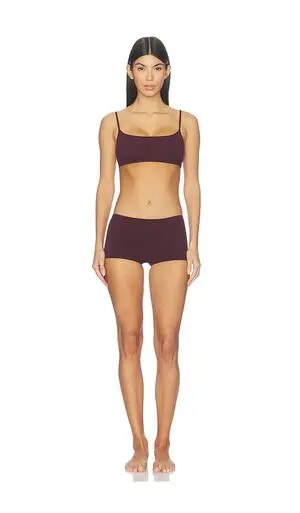 SKIMS Everyday Cotton Scoop Bralette In Burgundy