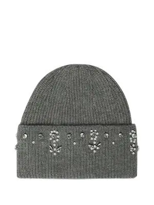 EMME Faux-pearl Embellished Ribbed Beanie Hat - Grey