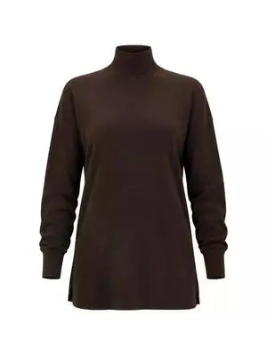 EMME High-neck Side-slit Sweater - Brown