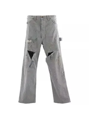 SAINT MXXXXXX Hickory-stripe Distressed Jeans - Blue