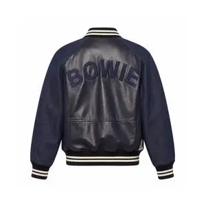 STUART TREVOR Vintage Navy Leather Varsity Jacket