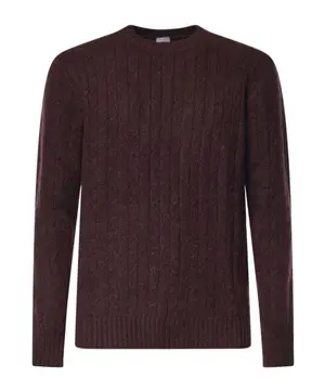 Eleventy Cable-knit Crew-neck Knitted Sweater - Burgundy Red